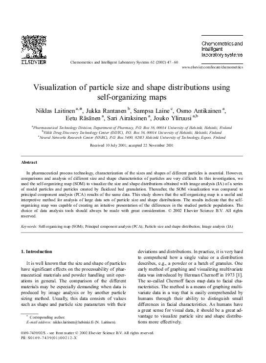 Pdf Visualization Of Particle Size And Shape Distributions Using Self Organizing Maps