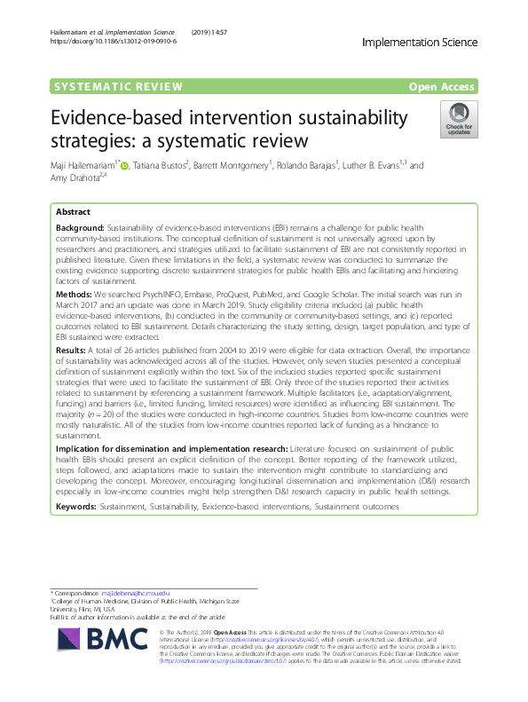 (PDF) Evidence-based intervention sustainability strategies: a systematic review