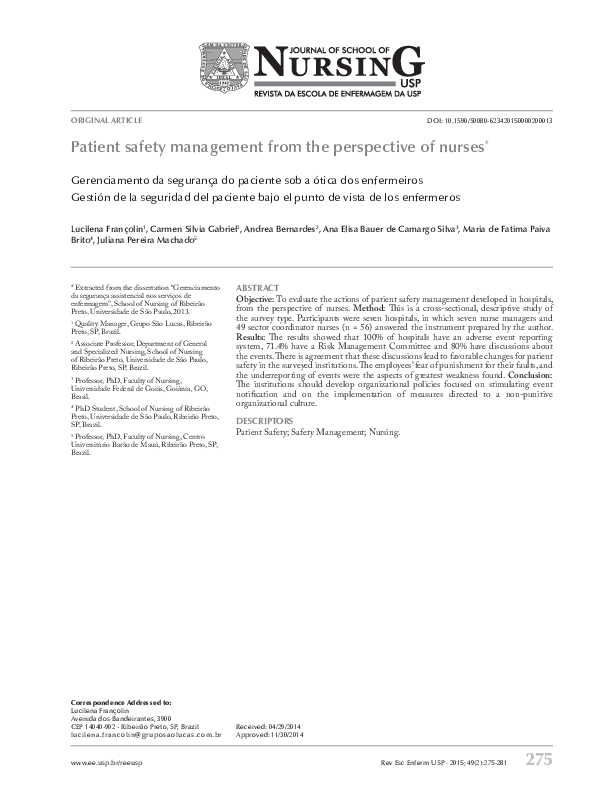 (PDF) Patient safety management from the perspective of nurses