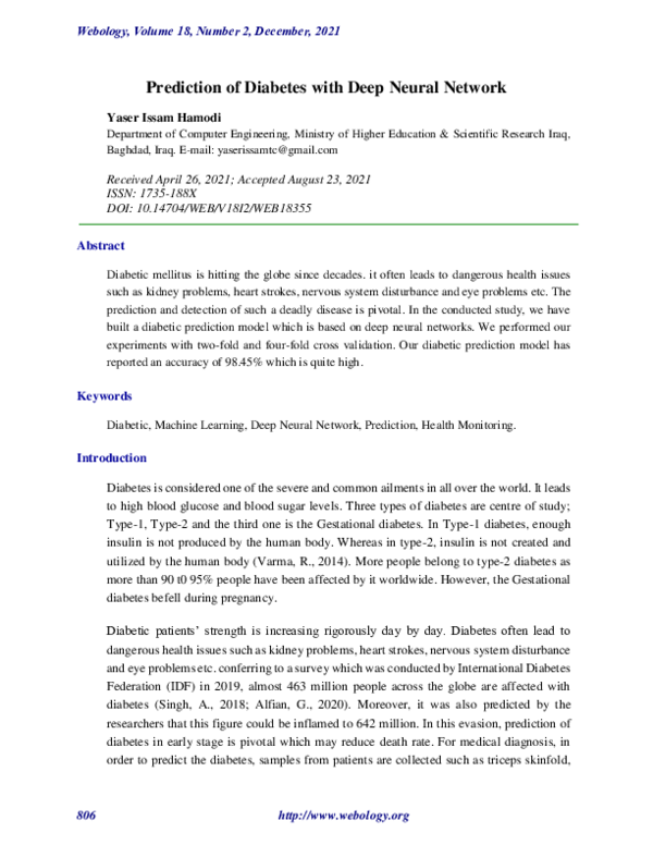 (PDF) Prediction of Diabetes with Deep Neural Network (PDF) Prediction of Diabetes with Deep Neural Network