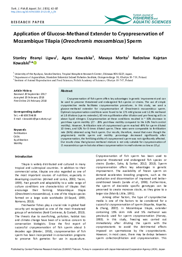 Pdf Application Of Glucose Methanol Extender To Cryopreservation Of