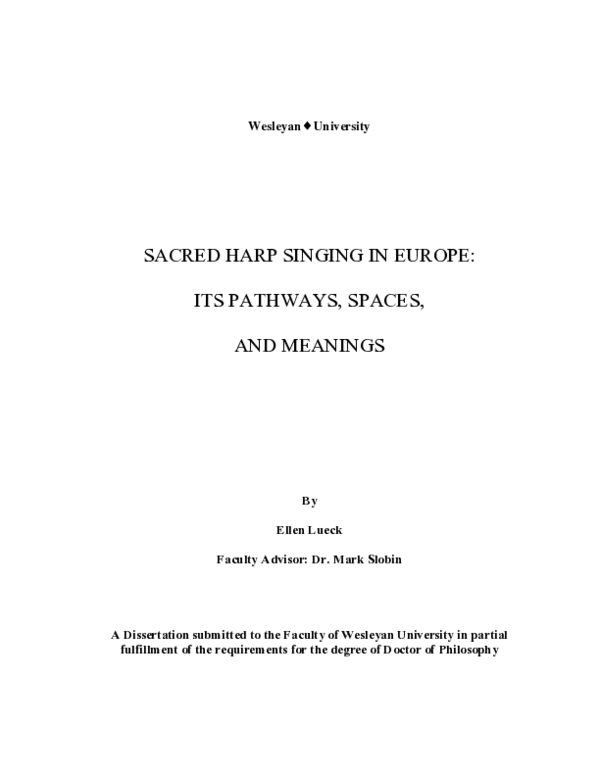 (PDF) Sacred Harp Singing in Europe: Its Pathways, Spaces, and Meanings