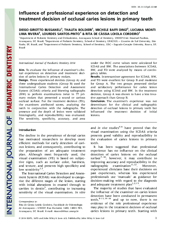 Pdf Influence Of Professional Experience On Detection And Treatment Decision Of Occlusal