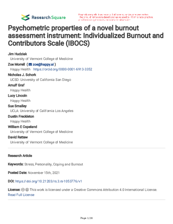 (PDF) Psychometric properties of a novel burnout assessment instrument ...