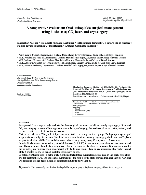 (PDF) A comparative evaluation: Oral leukoplakia surgical management ...