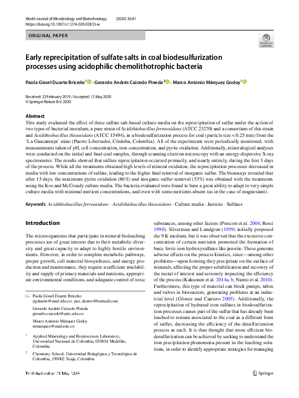 (PDF) Early reprecipitation of sulfate salts in coal biodesulfurization ...