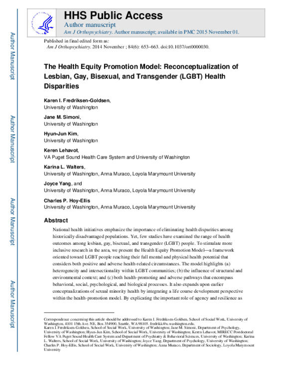 (PDF) The health equity promotion model: Reconceptualization of lesbian, gay, bisexual, and ...