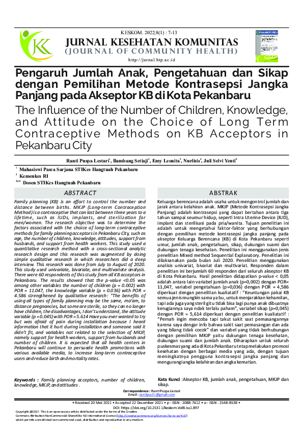 (PDF) Pengaruh Jumlah Anak, Pengetahuan dan Sikap dengan Pemilihan Metode Kontrasepsi Jangka ...