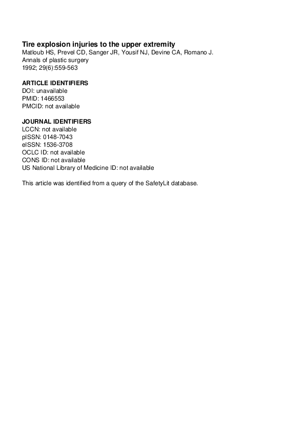 (PDF) Tire Explosion Injuries to the Upper Extremity | Christopher ...