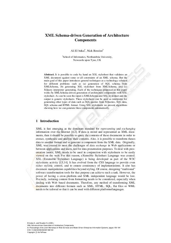 Pdf Xml Schema Driven Generation Of Architecture Components