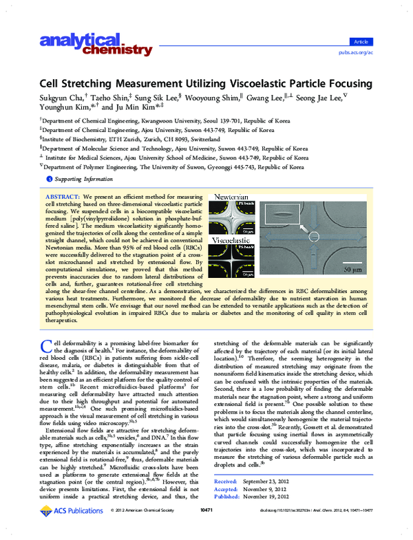 (PDF) Cell Stretching Measurement Utilizing Viscoelastic Particle Focusing