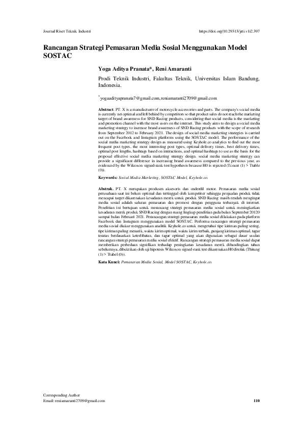 (PDF) Rancangan Strategi Pemasaran Media Sosial Menggunakan Model SOSTAC