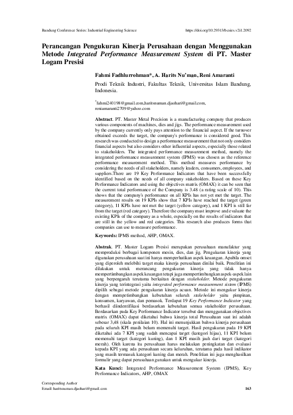 (PDF) Perancangan Pengukuran Kinerja Perusahaan Dengan Menggunakan ...