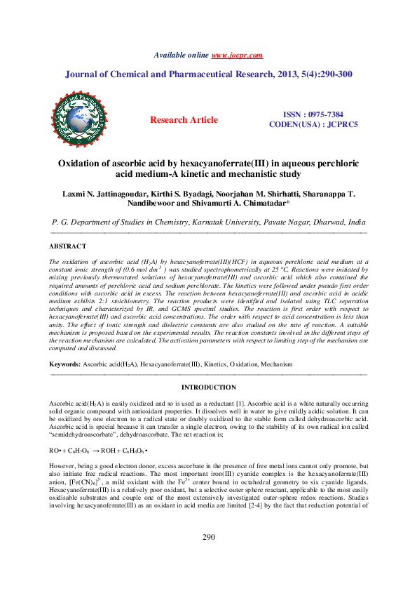 (PDF) The oxidation of ascorbic acid by hexacyanoferrate(III) ion in ...