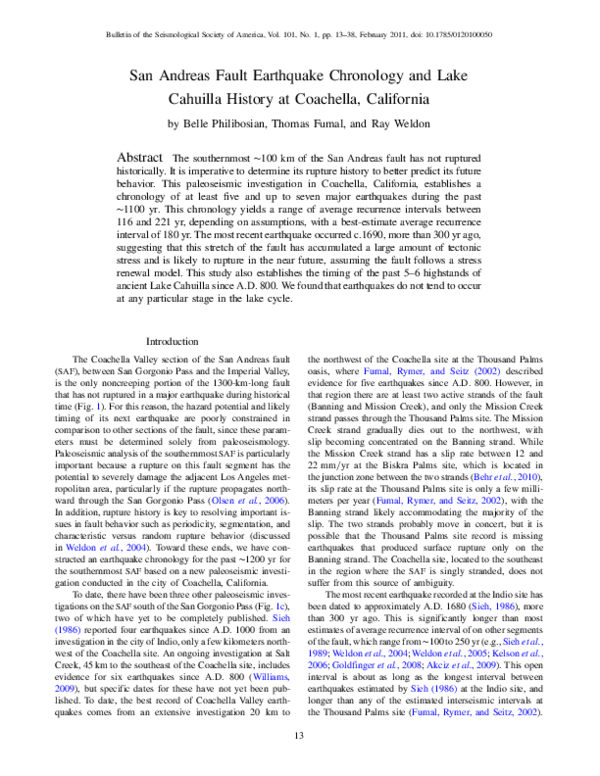 (PDF) San Andreas Fault Earthquake Chronology and Lake Cahuilla History ...
