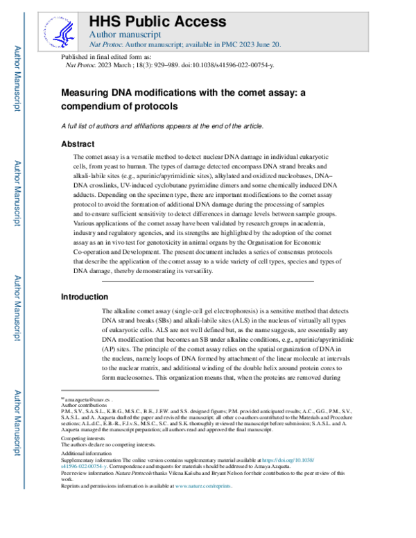 (PDF) Measuring DNA modifications with the comet assay: a compendium of ...