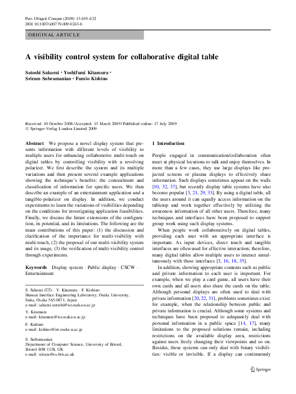 (PDF) A visibility control system for collaborative digital table