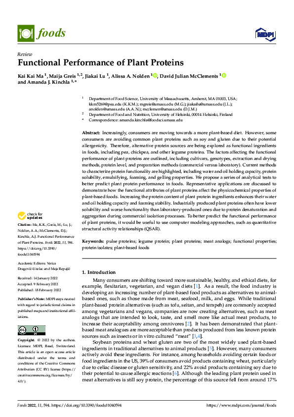 (PDF) Functional Performance of Plant Proteins