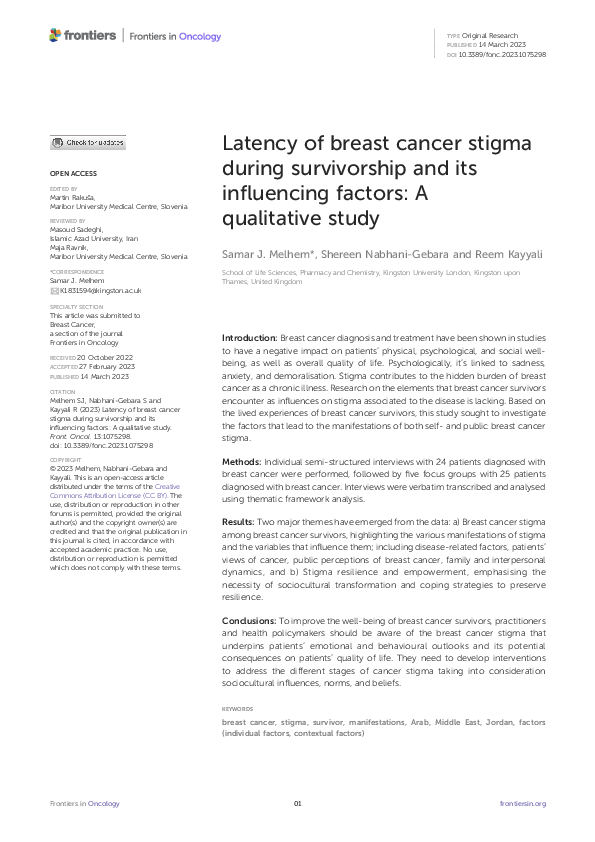 (PDF) Latency of breast cancer stigma during survivorship and its ...