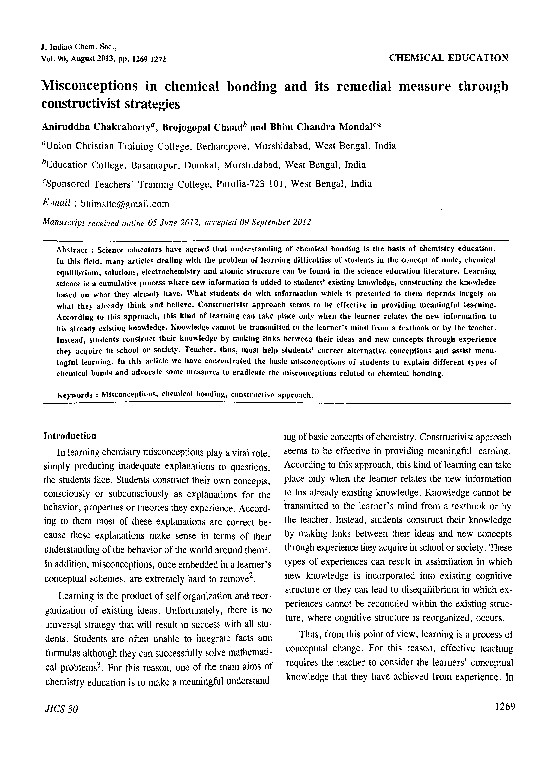 (PDF) Misconceptions in chemical bonding and its remedial measure through constructivist strategies