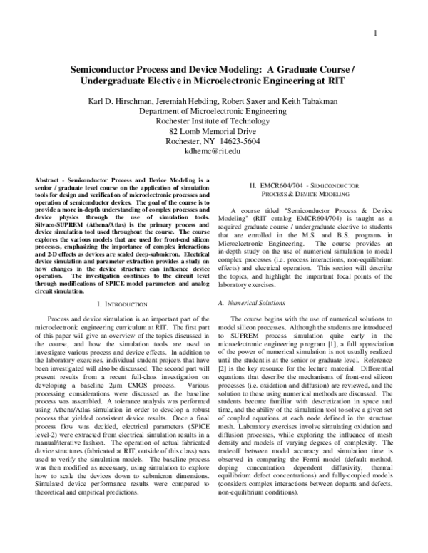 (PDF) Semiconductor Process and Device Modeling: a graduate course/undergraduate elective in ...