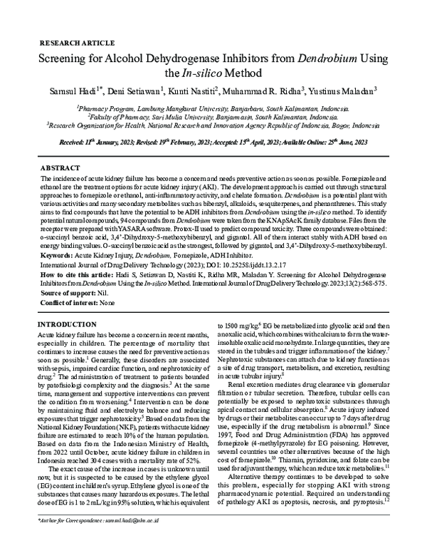 (PDF) Screening for Alcohol Dehydrogenase Inhibitors from Dendrobium ...