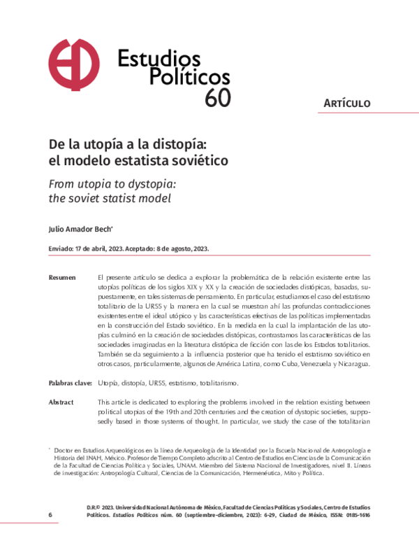 (PDF) De la utopía a la distopía: el modelo estatista soviético From utopia to dystopia: the ...