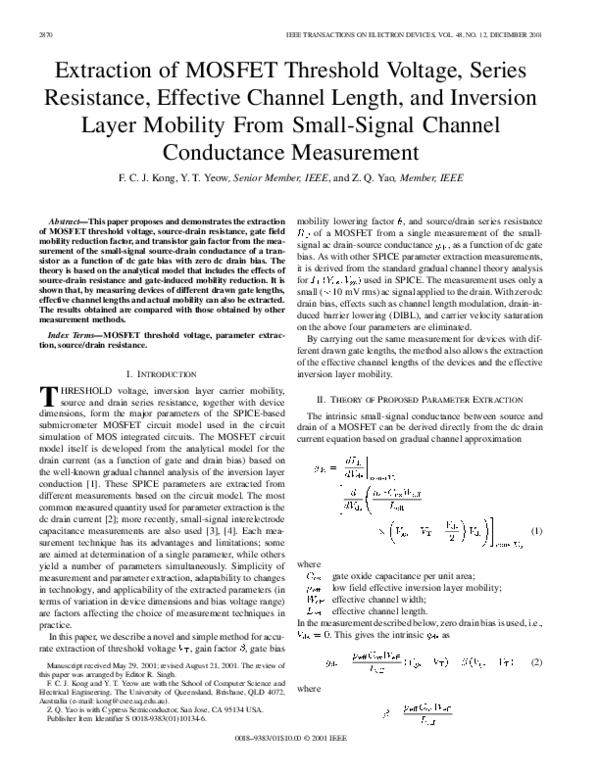 (PDF) Extraction of MOSFET threshold voltage, series resistance, effective channel length, and ...
