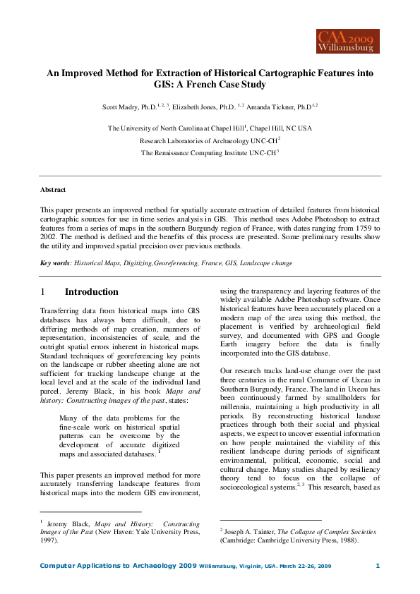 (PDF) An Improved Method for Extraction of Historical Cartographic Features into GIS: A French ...