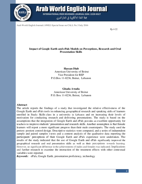 (PDF) Impact of Google Earth and ePals Models on Perceptions, Research ...