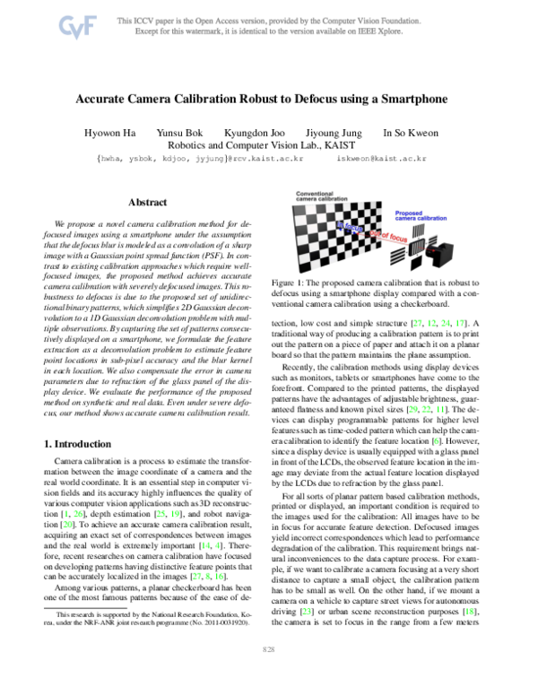 (PDF) Accurate Camera Calibration Robust to Defocus Using a Smartphone