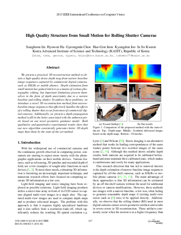 (PDF) High Quality Structure from Small Motion for Rolling Shutter ...