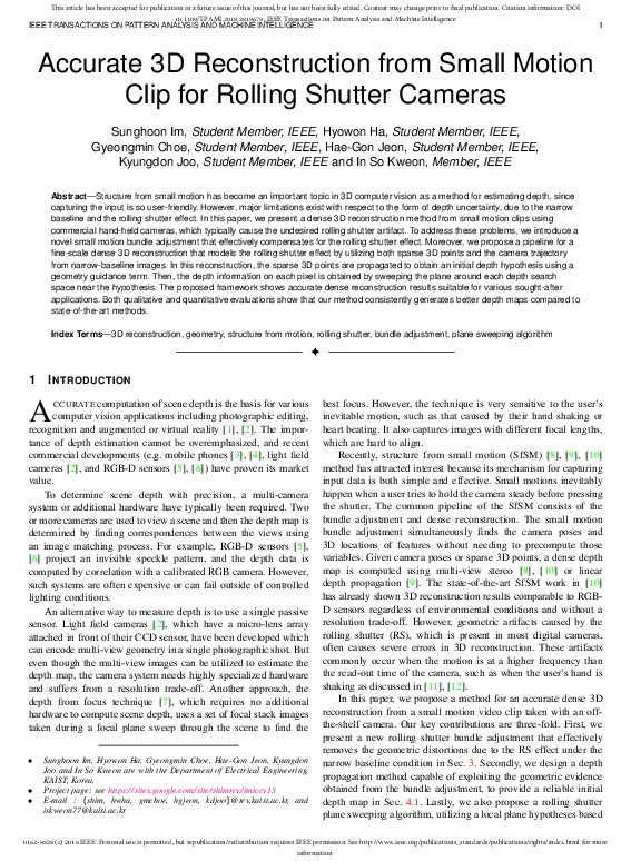 (PDF) Accurate 3D Reconstruction from Small Motion Clip for Rolling ...