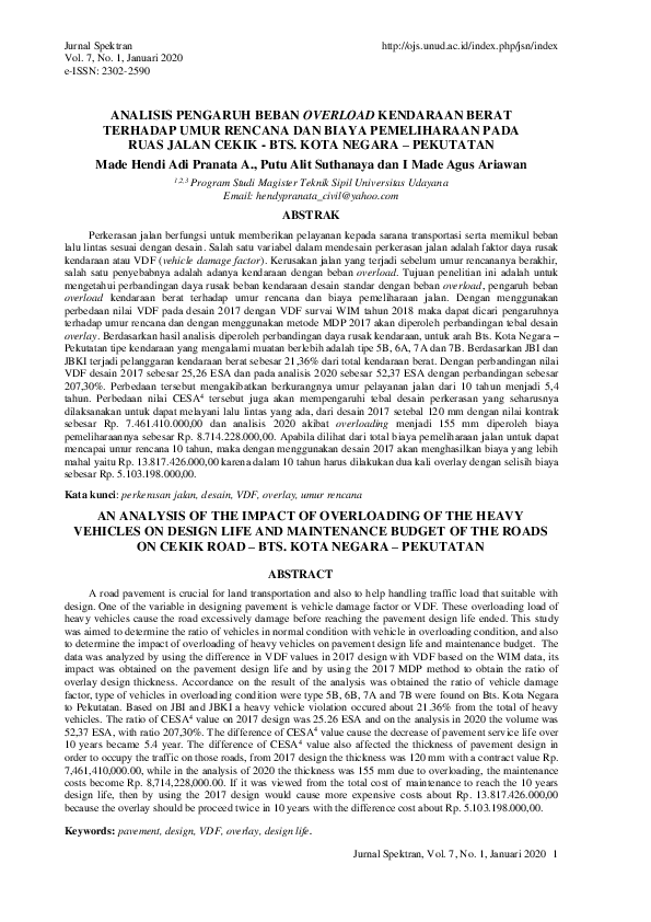 (PDF) ANALISIS PENGARUH BEBAN OVERLOAD KENDARAAN BERAT TERHADAP UMUR RENCANA DAN BIAYA ...