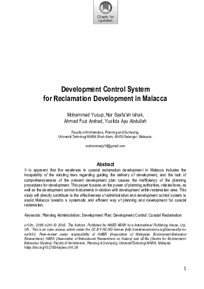(PDF) Development Control System for Reclamation Development in Malacca