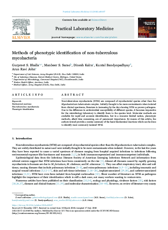 (PDF) Methods of phenotypic identification of non-tuberculous mycobacteria