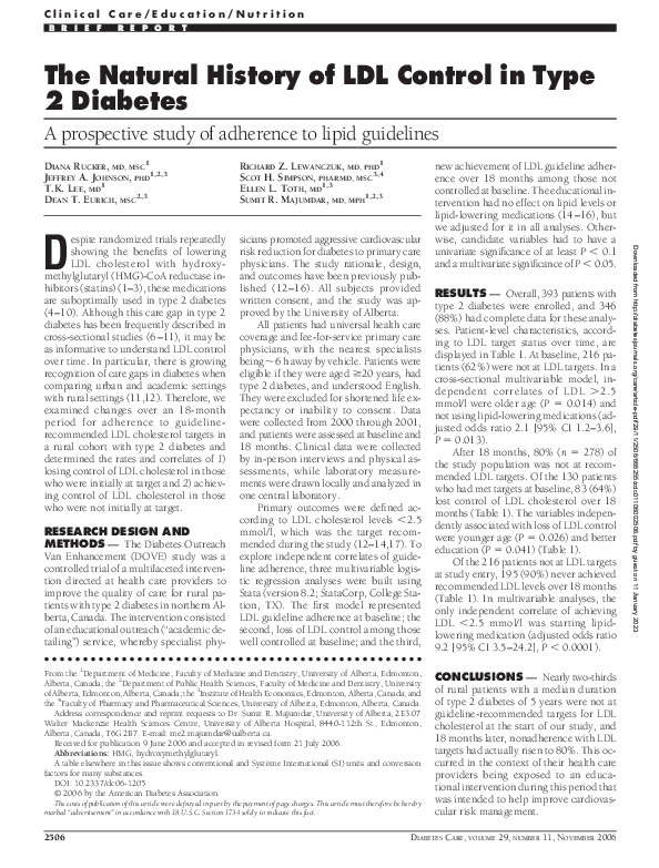 (PDF) The Natural History of LDL Control in Type 2 Diabetes: A ...