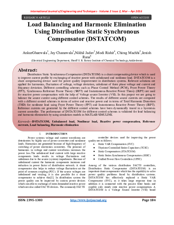 (PDF) Load Balancing and Harmonic Elimination Using Distribution Static Synchronous Compensator ...