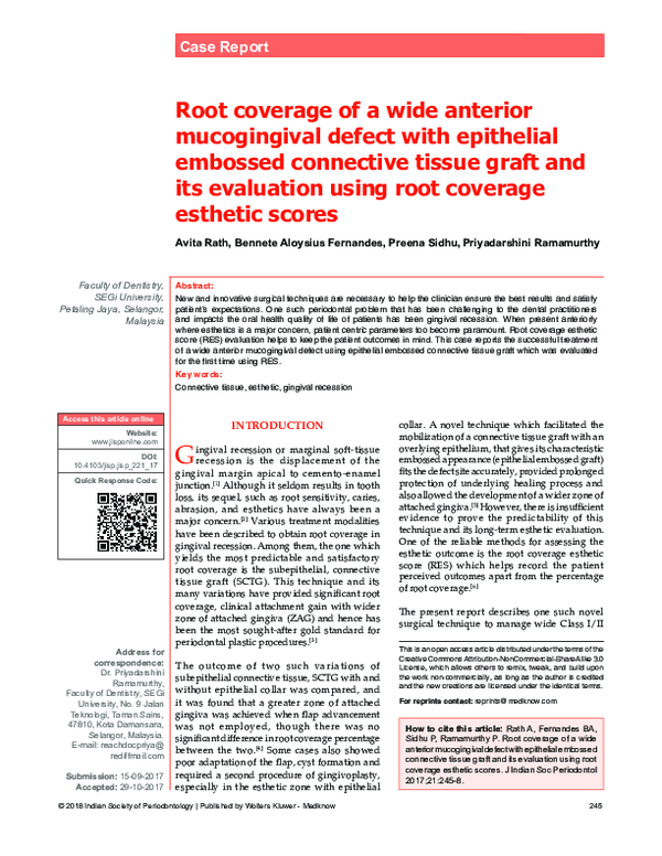 (PDF) Root coverage of a wide anterior mucogingival defect with ...