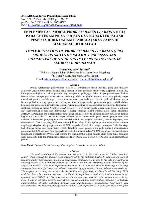 (PDF) Implementasi Model Problem Based Learning (PBL) Pada Keterampilan ...