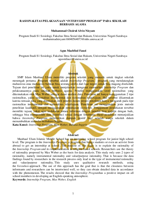(PDF) Rasionalitas Pelaksanaan “Internship Program” Pada Sekolah ...