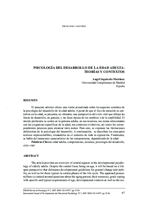 (PDF) Psicología del desarrollo de la edad adulta Teorías y contextos