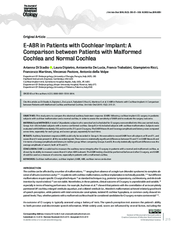 (PDF) E-ABR in Patients with Cochlear Implant: A Comparison between ...