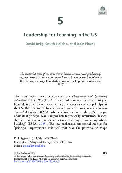 (PDF) Leadership for Learning in the US