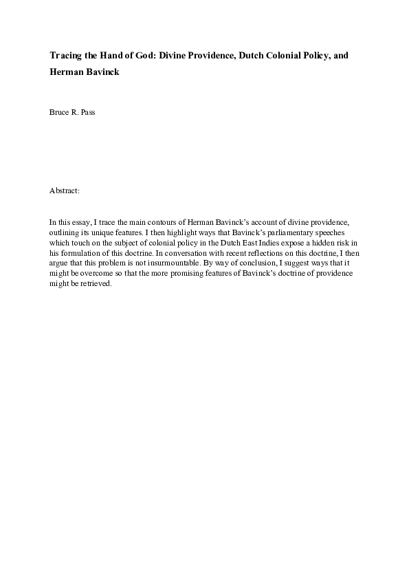 (DOC) Tracing the Hand of God: Divine Providence, Dutch Colonial Policy ...