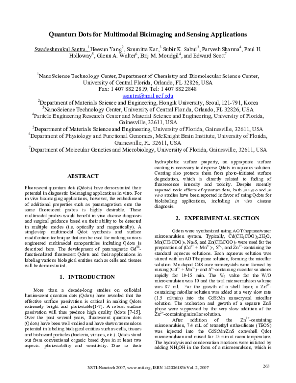 (PDF) Quantum Dots for Multimodal Bioimaging and Sensing Applications