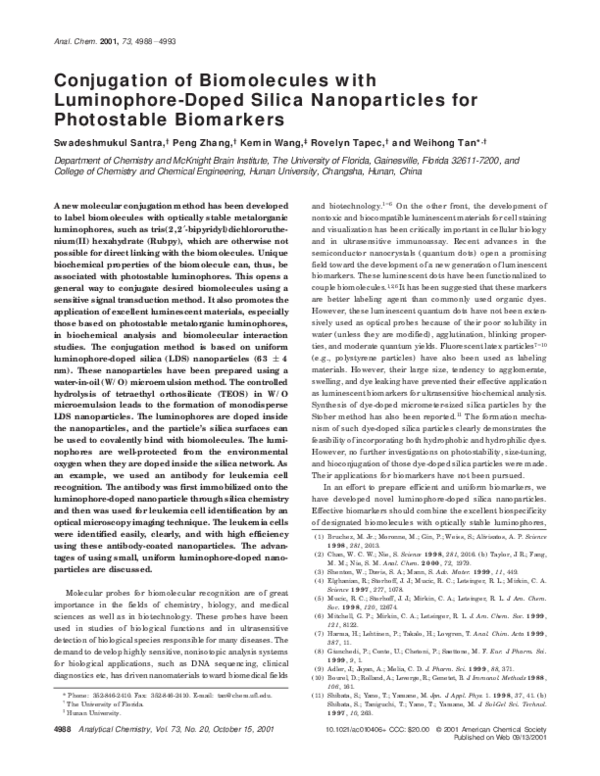 (PDF) Conjugation of Biomolecules with Luminophore-Doped Silica Nanoparticles for Photostable ...