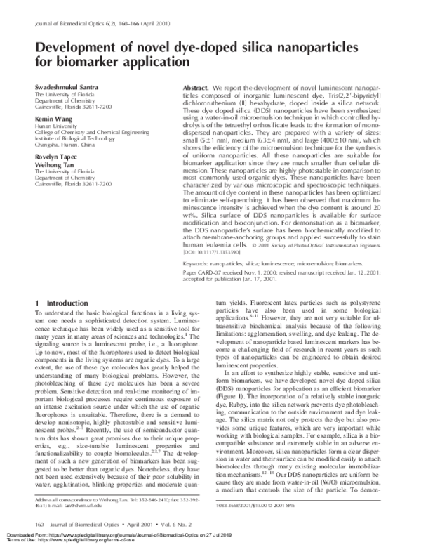 (PDF) Development of novel dye-doped silica nanoparticles for biomarker ...