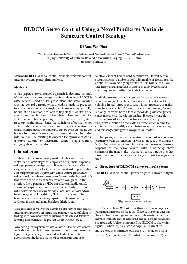 Pdf Bldcm Servo Control Using A Novel Predictive Variable Structure Control Strategy