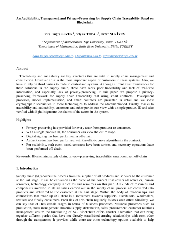 (PDF) An Auditability, Transparent, and Privacy-Preserving for Supply ...
